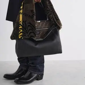 Fendi My Peekaboo Large Black Cuoio Romano Leather And Ff Split-leather Bag